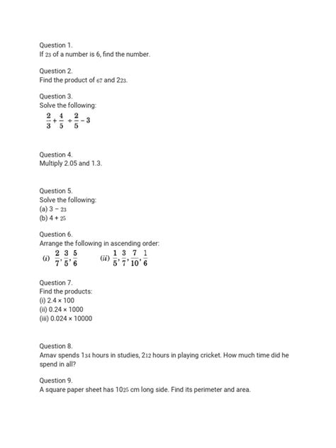 fractions and decimals class 7 extra questions pdf