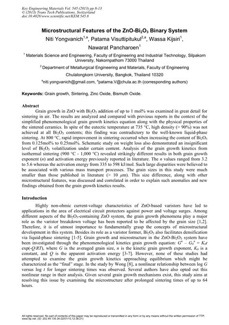 Pdf Microstructural Features Of The Zno Bi2o3 Binary System