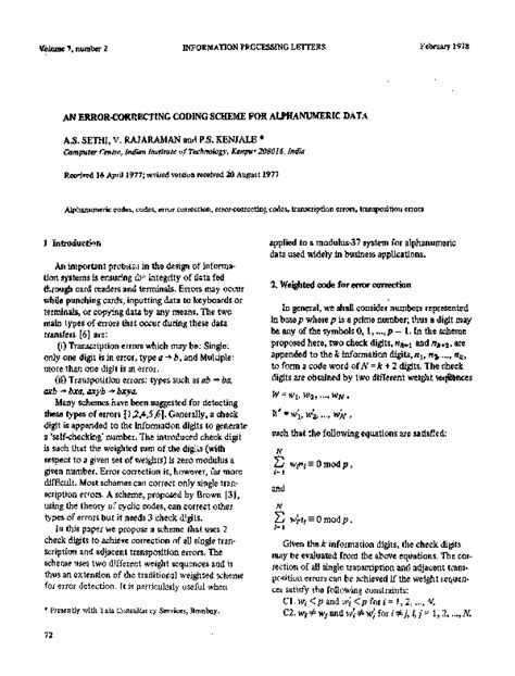 pdf an error correcting coding scheme for alphanumeric data