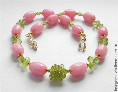 Купить Колье ЦВЕТУЩИЙ ПЕРСИК колье натуральные камни розовый кварц хризолиты позолота