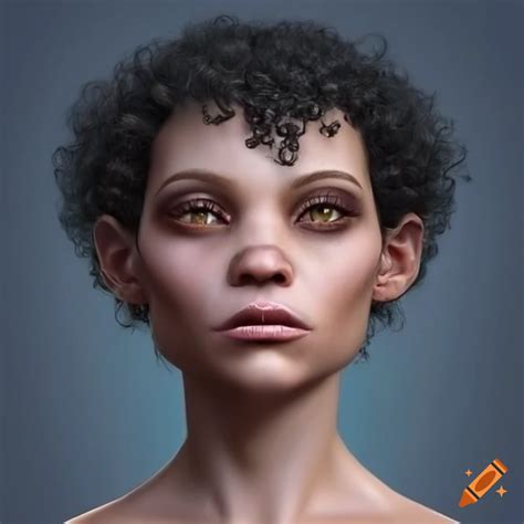 Brown Skinned Humanoid Alien Woman With Curly Black Hair And A T Shirt