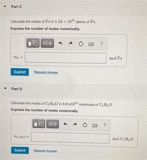 Solved Part C Calculate The Moles Of Fe In 1 24 X 1022
