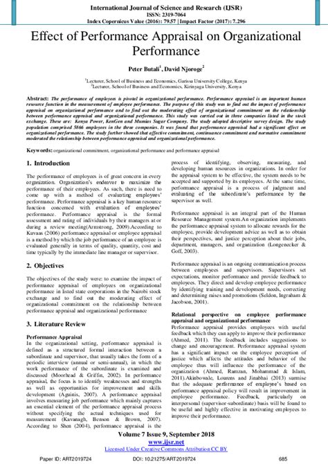 Pdf Effect Of Performance Appraisal On Organizational Performance