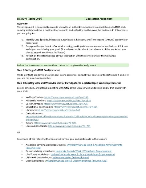 Instructions Goal Setting Assignment Lfsw099 Spring 2024 Goal