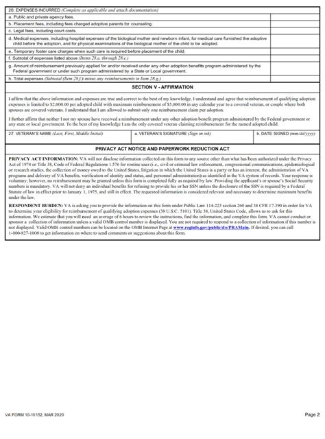 Va Form 10 10152 Reimbursement Request For Qualifying Adoption