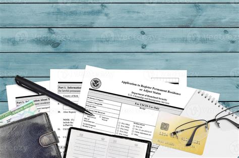 Uscis Form I 485 Application To Register Permanent Residence Or Adjust Status Lies On Flat Lay