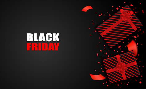 블랙 프라이데이 세일 검은 색 빨간 선물 상자와 검은 배경에 호일 색종이디자인 벡터 그림 개념에 대한 스톡 벡터 아트 및 기타