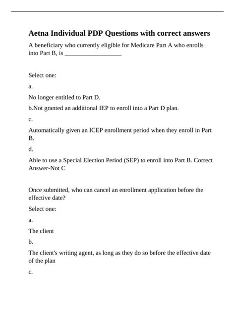 Aetna Individual Pdp Questions With Correct Answers Aetna Stuvia Us