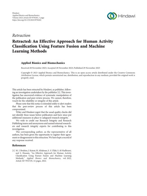 Pdf Retracted An Effective Approach For Human Activity Classification Using Feature Fusion