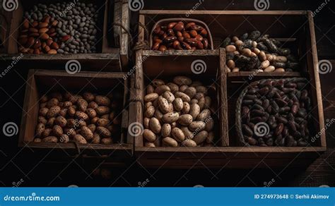 Ai Generated Generative Ai Realistic Different Beans Set In Wooden Boxes Cages Can Be Used