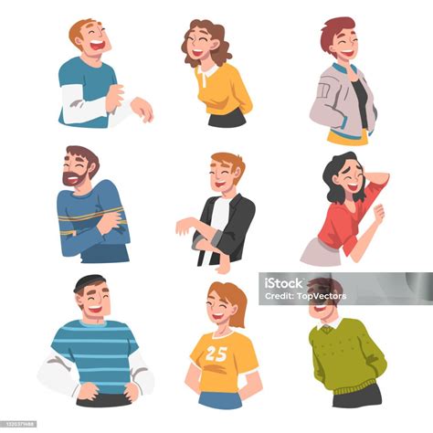 즐거운 시간을 보내는 행복한 사람들 즐거운 얼굴 표정 만화 벡터 일러스트로 웃는 사람들의 초상화 가공의 인물에 대한 스톡 벡터 아트 및 기타 이미지 Istock