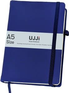 UJJi Navy Blue Colour Notebook In PU Leather With Elastic Closure And Pen Loop A5 Notebook Ruled