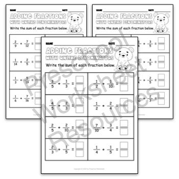 Adding Fractions With Unlike Denominators Addition Fractions TPT