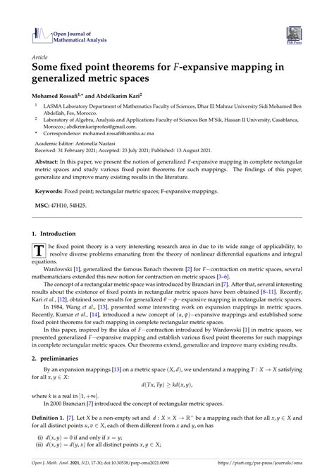 PDF Some Fixed Point Theorems For F Expansive Mapping In Generalized Metric Spaces