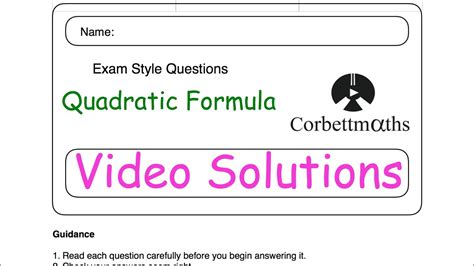 Quadratic Formula Answers Corbettmaths Youtube