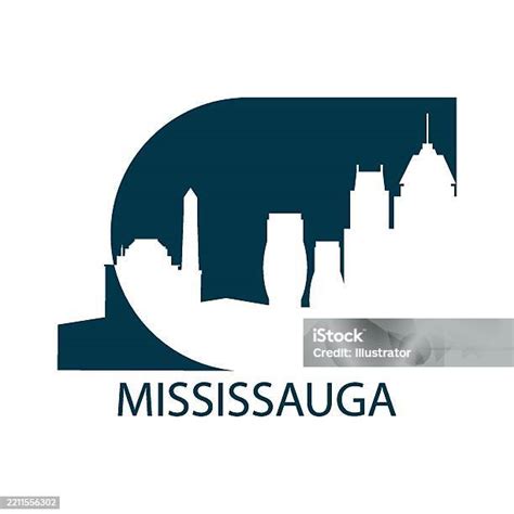 Mississauga 도시 풍경 스카이 라인 파노라마 벡터 플랫 로고 아이콘 캐나다 온타리오 주 도시 랜드마크와 건물이 있는 상징 윤곽 0명에 대한 스톡 벡터 아트 및 기타