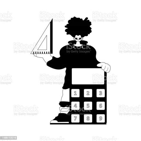 계산기와 통치자를 가진 개인 학습 과목 마찰과 화이트 라인 장인 정신 트렌디한 스타일 벡터 일러스트레이션 개념에 대한 스톡 벡터