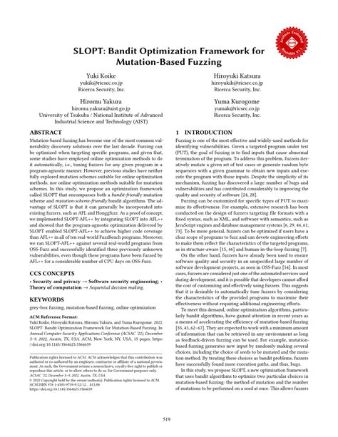 Pdf Slopt Bandit Optimization Framework For Mutation Based Fuzzing