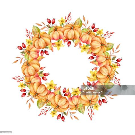 수채화 호박과 녹지가 있는 가을 추수감사절 프레임 꽃 추수감사절 화환 가을 꽃 프레임 호박 열매와 나뭇잎 가을에 대한 스톡 벡터 아트 및 기타 이미지 Istock