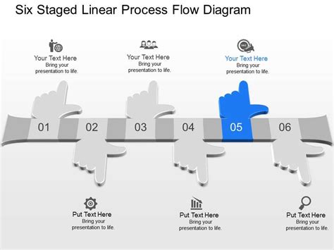 Go Six Staged Linear Process Flow Diagram Powerpoint Template PowerPoint Slide Images PPT