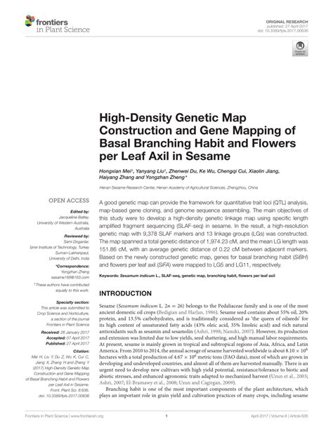 Pdf High Density Genetic Map Construction And Gene Mapping Of Basal Branching Habit And
