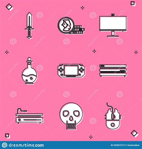 Set Sword For Game Coin Computer Monitor Bottle With Magic Elixir Portable Video Console