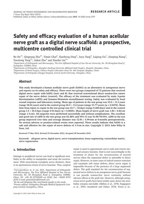 Pdf Safety And Efficacy Evaluation Of A Human Acellular Nerve Graft As A Digital Nerve