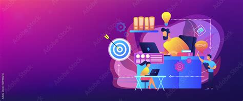 Business Team And Work Process Steps From Idea To Target Business