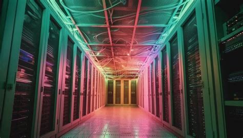 Computer Lab Equipment In Futuristic Tech Industry Generated By AI Stock Illustration