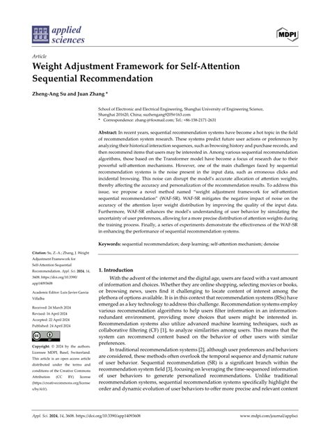 Pdf Weight Adjustment Framework For Self Attention Sequential Recommendation