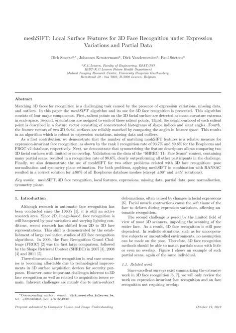 Pdf Meshsift Local Surface Features For 3d Face Recognition Under Expression Variations And