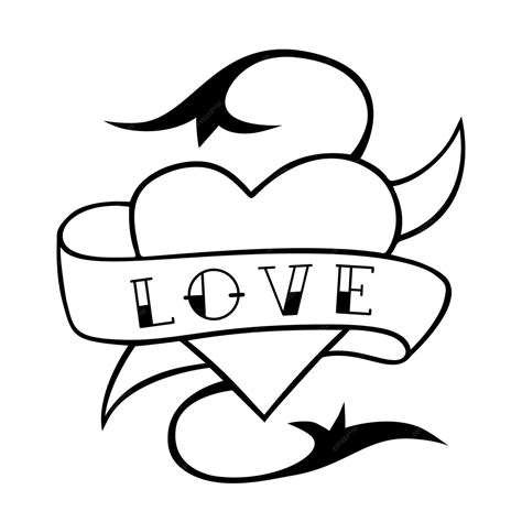 Corazón Con Cinta En Tatuaje Estilo Amor Vector Ilustración En