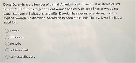 Solved David Dworkin Is The Founder Of A Small Atlanta Based