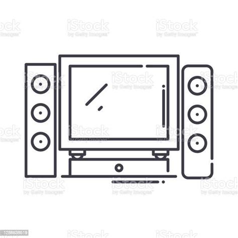 홈 시네마 극장 아이콘 선형 절연 일러스트레이션 얇은 선 벡터 웹 디자인 기호 흰색 배경에 편집 가능한 스트로크와 개요 개념 기호 3차원 형태에 대한 스톡 벡터 아트 및