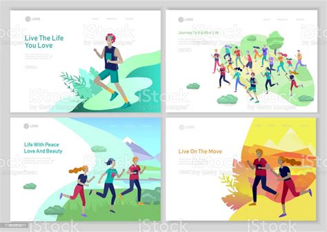 실행 그룹 사람들과 방문 페이지 템플릿 사람들 운동을하고 남자 일몰에 실행 커플 치유 생활 개념 스포츠 야외 활동을 수행하는