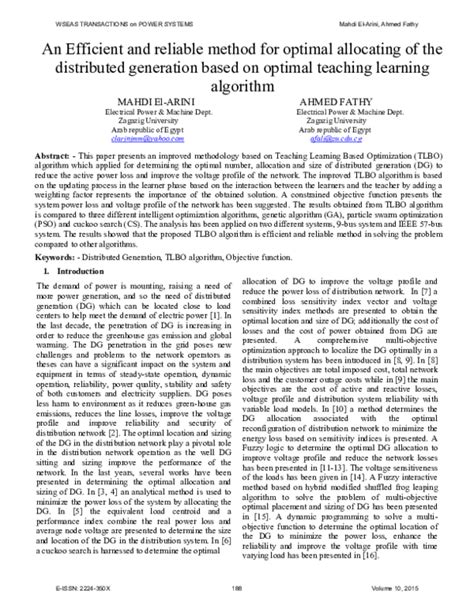 Pdf An Efficient And Reliable Method For Optimal Allocating Of The Distributed Generation