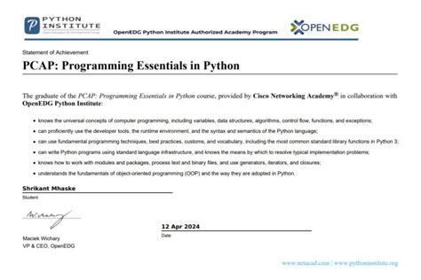 Python Certification Professionaldevelopment Shrikant Mhaske