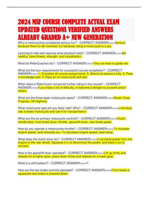 2024 Msf Course Complete Actual Exam Updated Questions Verified Answers Already Graded A New