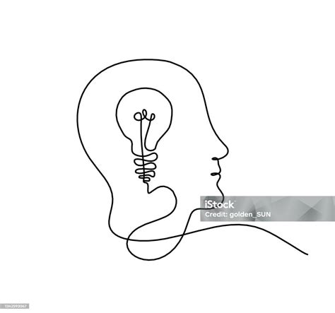 흰색 배경에 선 그리기로 전구와 남자 실루엣 프로필 낙서 드로잉에 대한 스톡 벡터 아트 및 기타 이미지 낙서 드로잉 남자 마케팅 Istock
