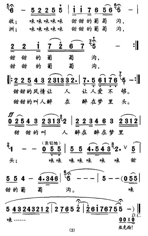 甜甜的葡萄沟 歌谱 简谱