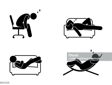 잠자는 사람 아이콘 컬렉션 휴식 고립 된 그림 사람들이 다른 포즈로 잠들었다 스틱피겨에 대한 스톡 벡터 아트 및 기타 이미지 스틱피겨 휴식 휴식하기 Istock