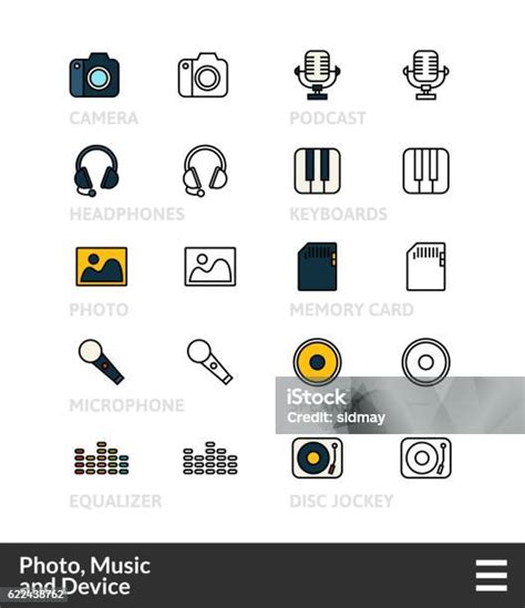 블랙 과 컬러 윤곽 아이콘 얇은 스트로크 라인 스타일 디자인 Dj에 대한 스톡 벡터 아트 및 기타 이미지 Dj 그래픽