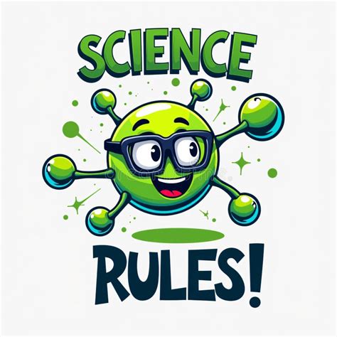 Science Rules Happy Molecule Cartoon T Shirt Graphic Design Stock