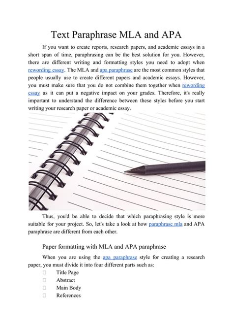 Text Paraphrase Mla And Apa Pdf