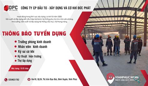 Công ty CP Đầu tư Xây dựng và Cơ khí Đức Phát Thông báo Tuyển dụng Nhiều vị trí Kỹ thuật Kinh
