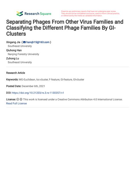 Pdf Separating Phages From Other Virus Families And Classifying The Different Phage Families