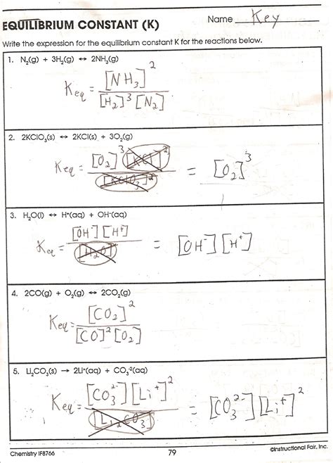 Quiz And Worksheet How To Write Equilibrium Constant Expressions
