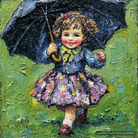 Ai创作图油画小孩 女孩油画 雨中的小女孩 小朋友油画 小女孩装饰画 绘呆萌女孩躲雨无框画 打着小女孩的雨伞 油画女孩 儿童油画 小孩撑伞 躲雨的小女孩 儿童厚涂油画肌理 雨中撑伞的女孩 撑着