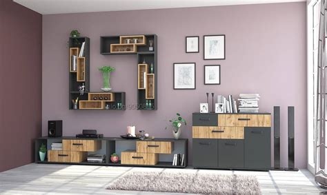 Модулна система за дневна ” ВИВА” антрацит дъб вотан Секция етажерка Мебели за дома и о