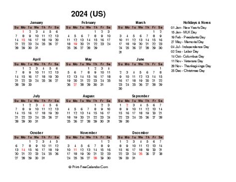 2024 Usa Calendars With Holidays In Pdf Word Excel